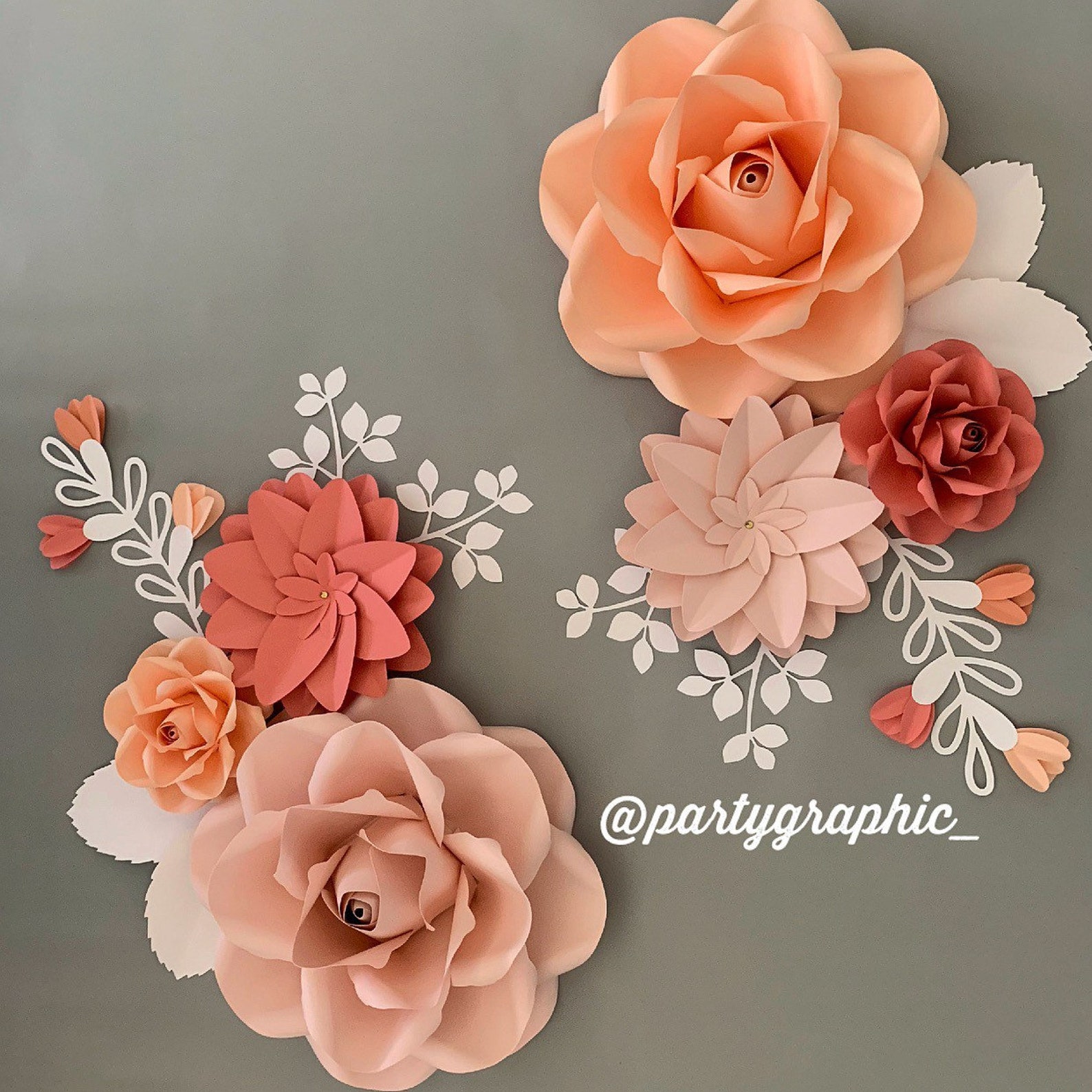 Coral Paper Flowers Wall Decor Peach Paper Flowers Set With - Etsy