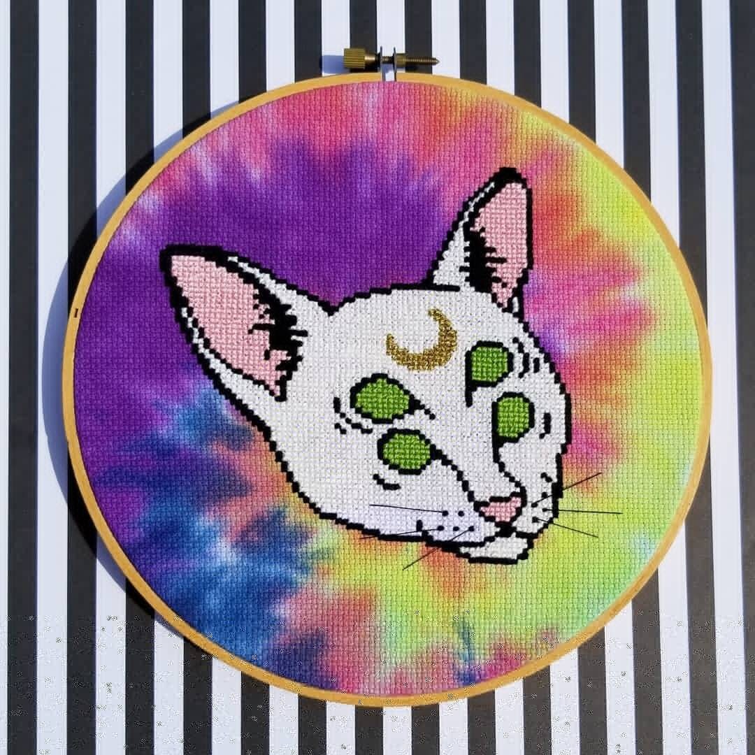 Trippy Alien Moon Cat Cross Stitch Pattern | PATTERN ONLY | PDF Instant ...