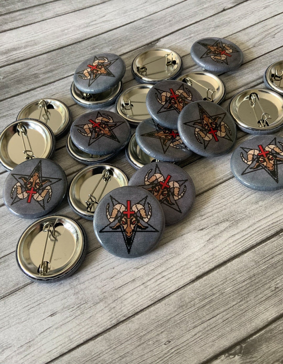 Ram Pentagram Baphomet 1 Inch Ram Head Pin Button Cross Stitch Style ...