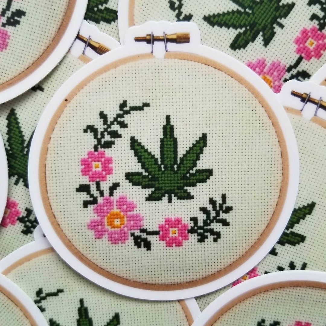 Floral Weed Marijuana Leaf Flower Embroidery Hoop Cross Stitch ...