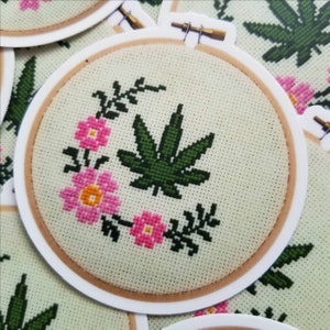 Floral Weed Marijuana Leaf Flower Embroidery Hoop Cross Stitch ...