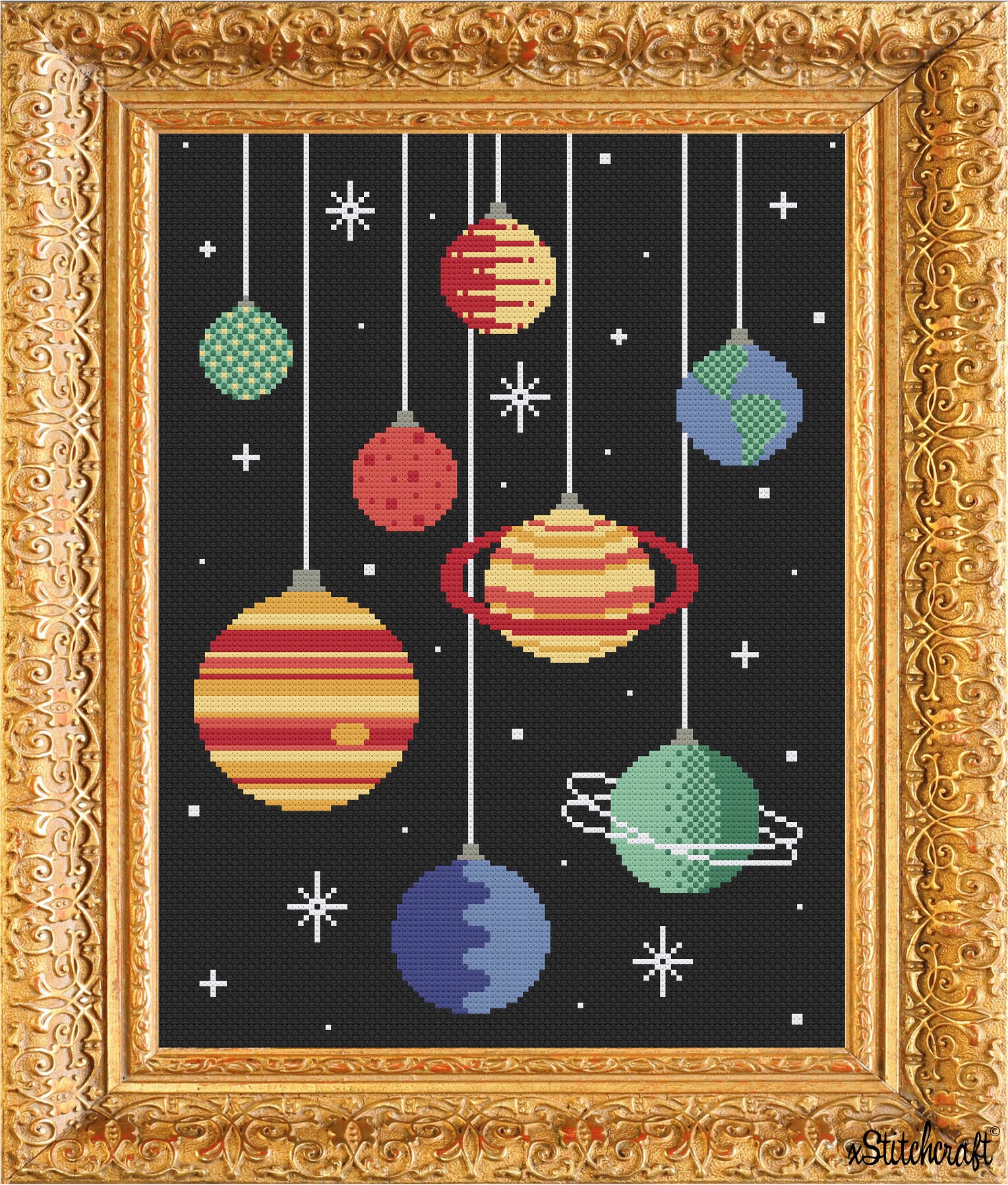 Planet Baubles Universe Galaxy Space Christmas Ornament Cross Stitch ...