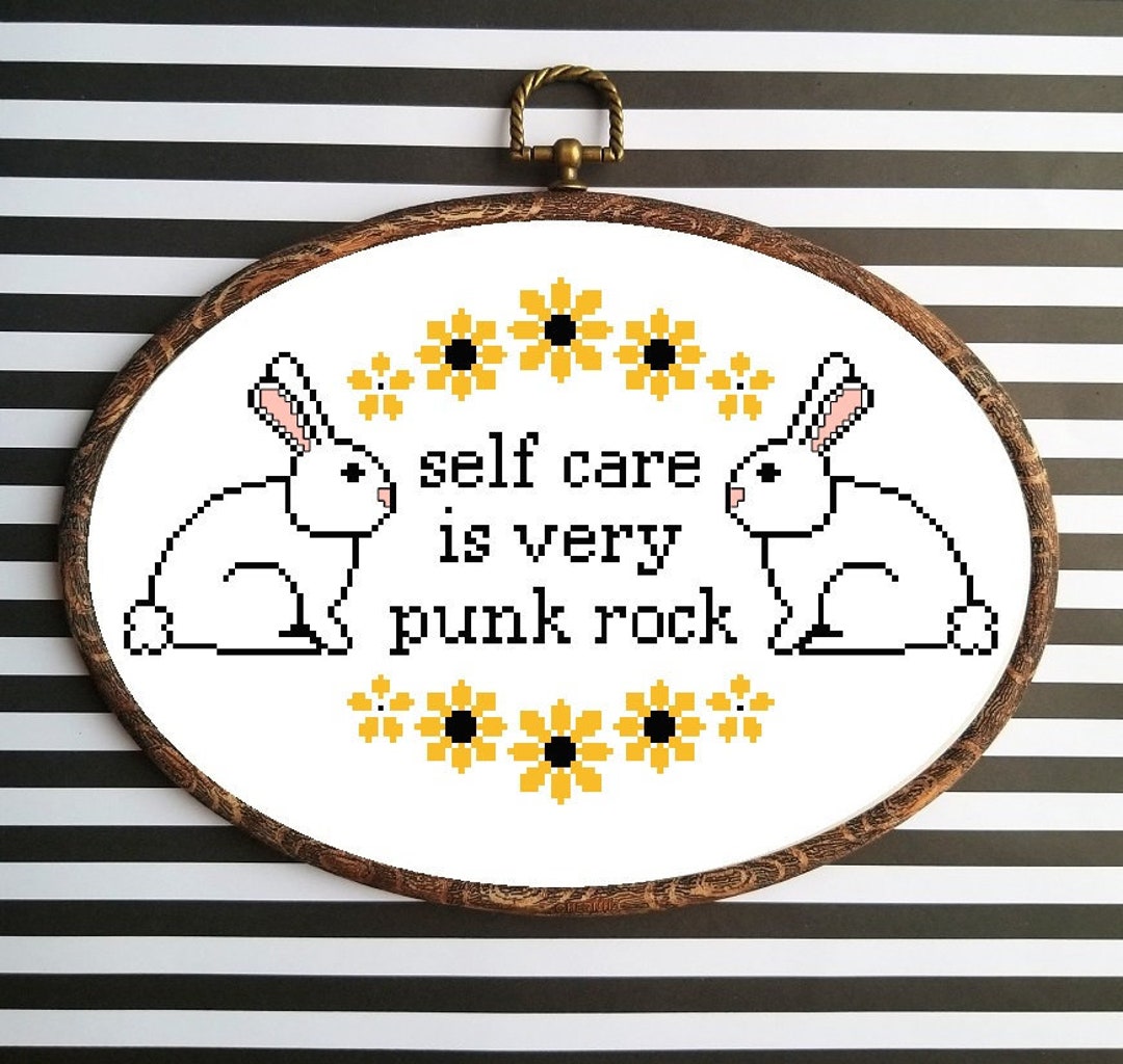 Self Care is Very Punk Rock Bunny Cross Stitch Pattern | PATTERN ONLY ...