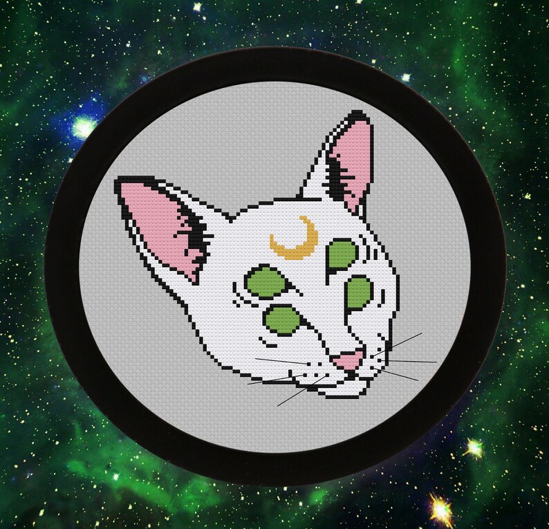 Trippy Alien Moon Cat Cross Stitch Pattern | PATTERN ONLY | PDF Instant ...