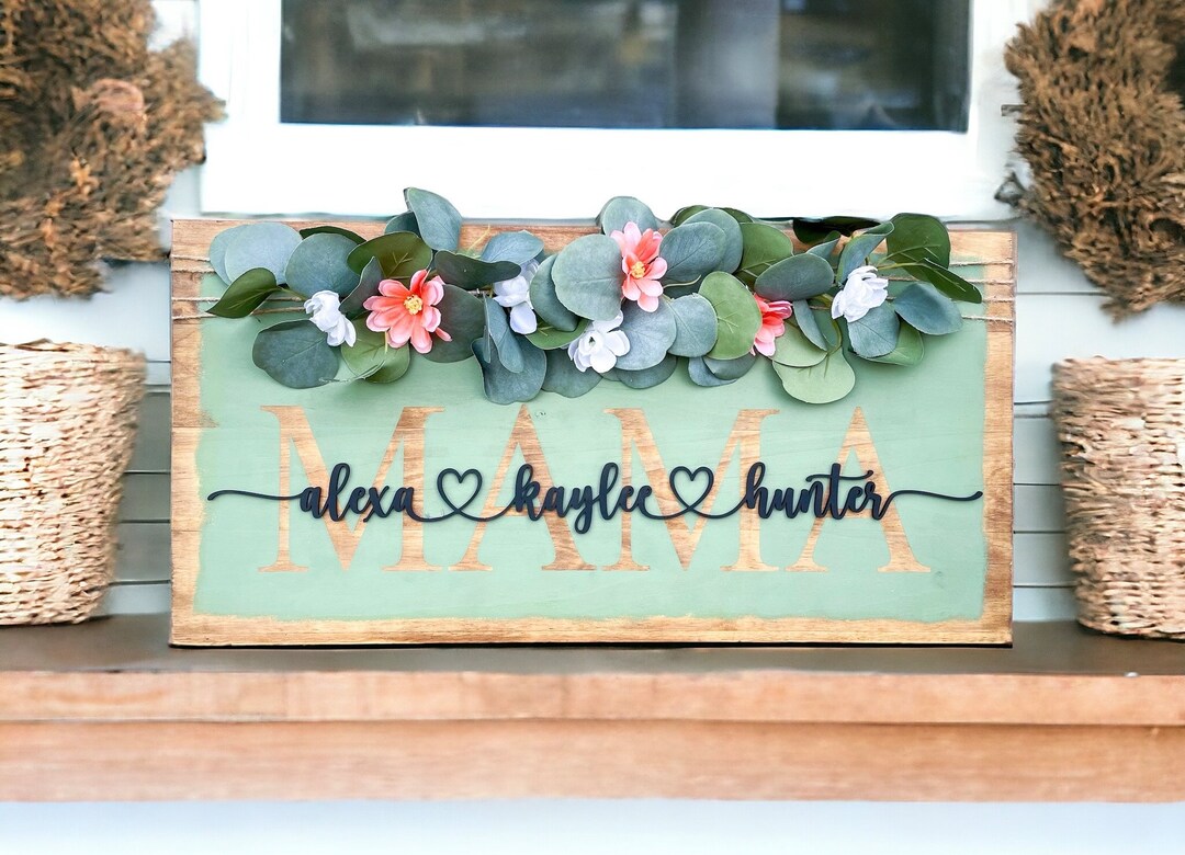 Personalized Mother's Day Wooden Sign With Flowers, Custom Mama Sign ...