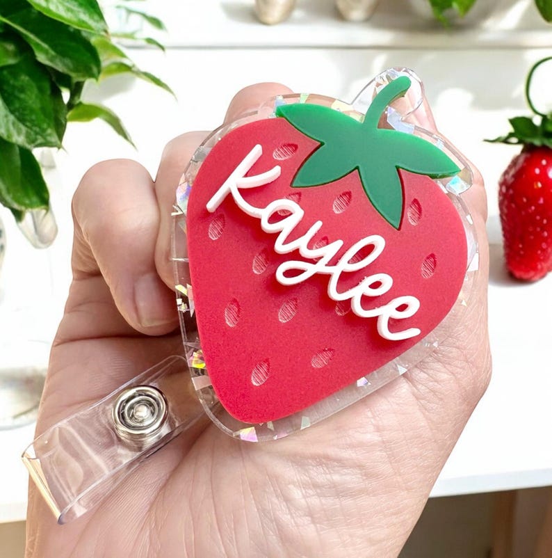 Strawberry Badge Reel | Spring Badge Reel | Teacher Badge Reel| Nurse ...