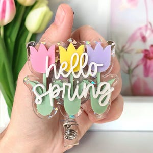 Spring Badge Reel | Personalized Spring Badge Reel | Teacher Badge Reel ...