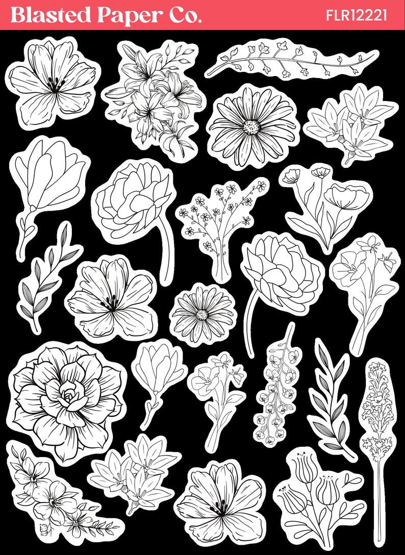 Printable Floral Stickers Black and White Printables Cricut Floral ...