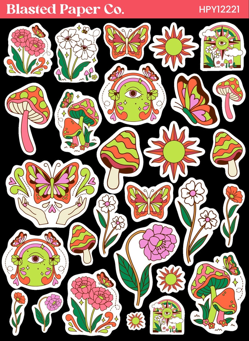 Printable Groovy Stickers Psychedelic Stickers Hippy Gifts Stickers ...