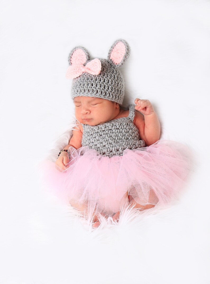 Crochet Mouse Tutu Costume Set for Baby Girl, Newborn Photo Outfit ...