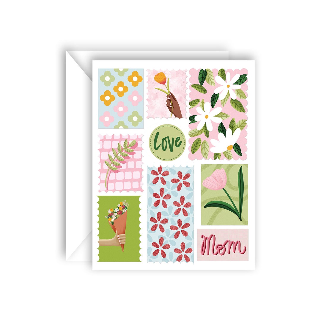 Bright Pretty Stamp Collection Mother's Day Card With Blank Inside - Etsy