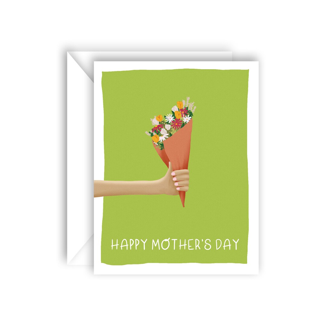 Pretty Green Mother's Day Floral Bouquet Card With Blank Inside - Etsy