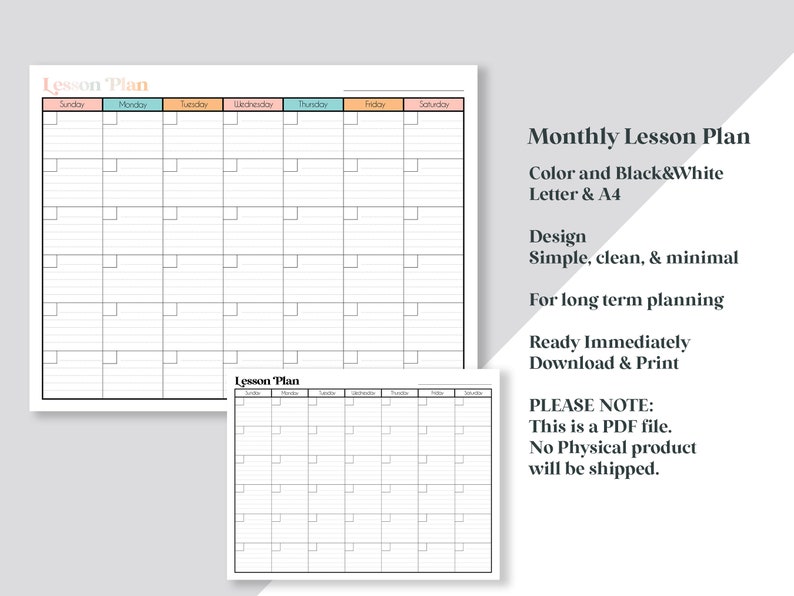 Lesson Plan Template Printable for Homeschool and Classroom Teachers - Etsy