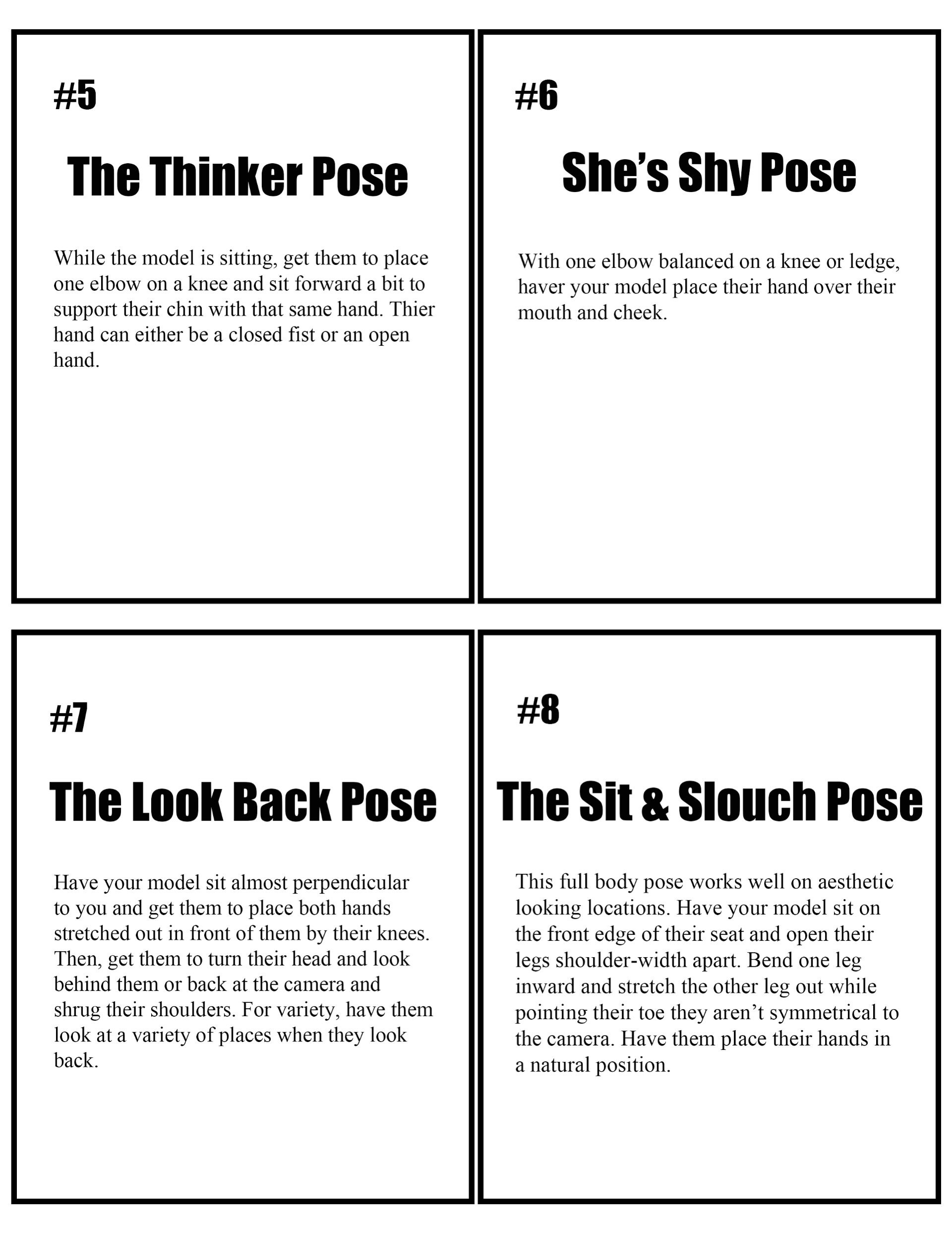 Model Posing Cards Digital Photography Posing Inspiration Card Template ...
