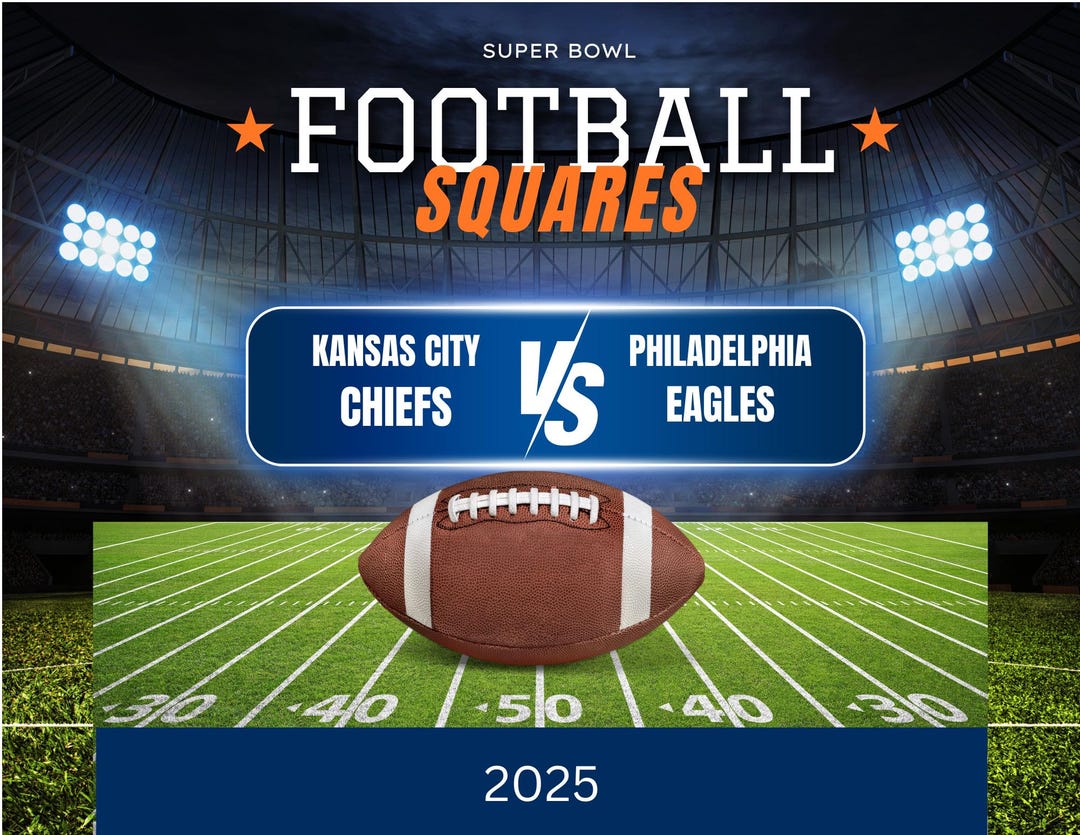 Super Football Squares Pool Game Template - Printable 10x10 Grid for ...