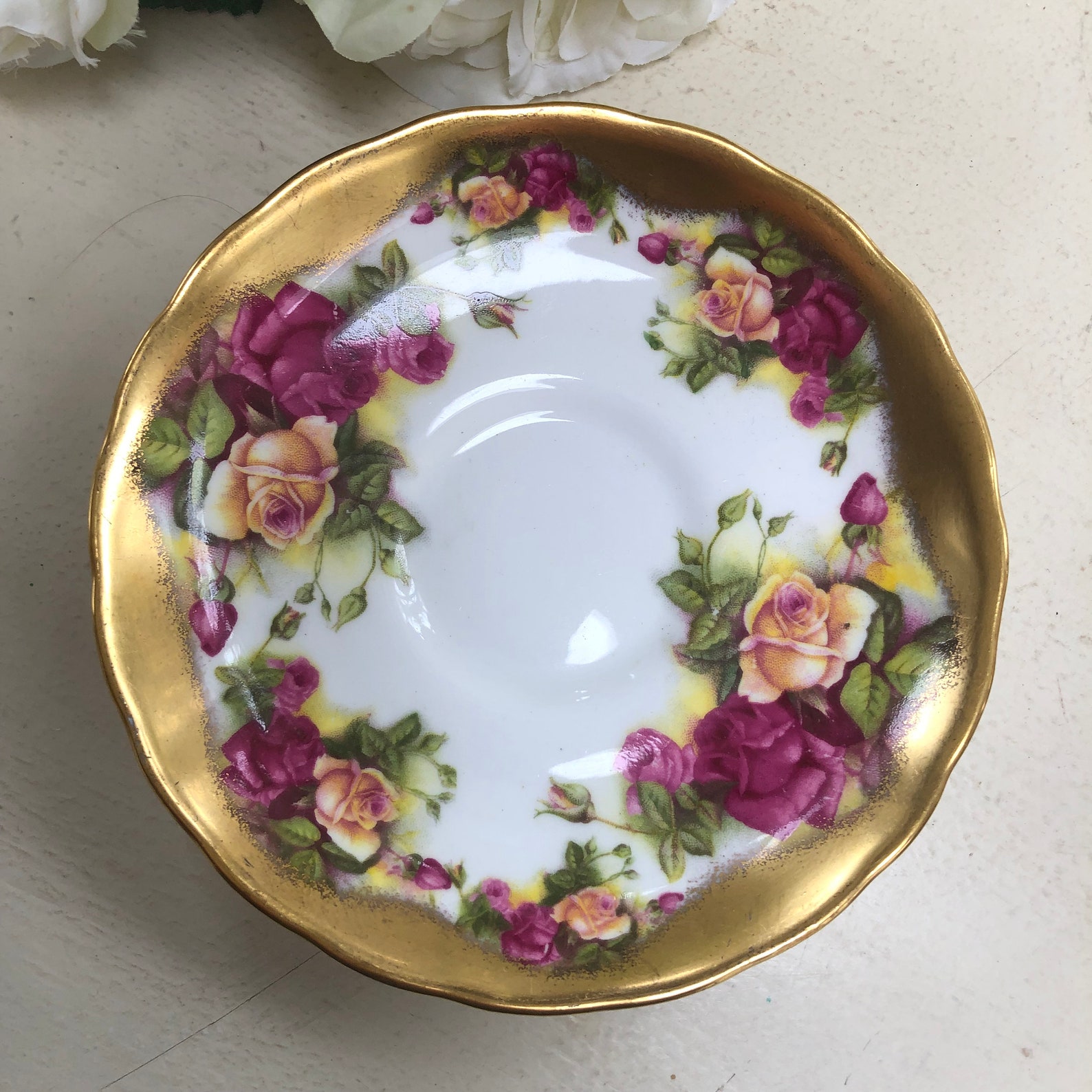 Vintage Royal Chelsea, Golden Rose Teacup, Gold Gilt, Pink Roses, Bone ...