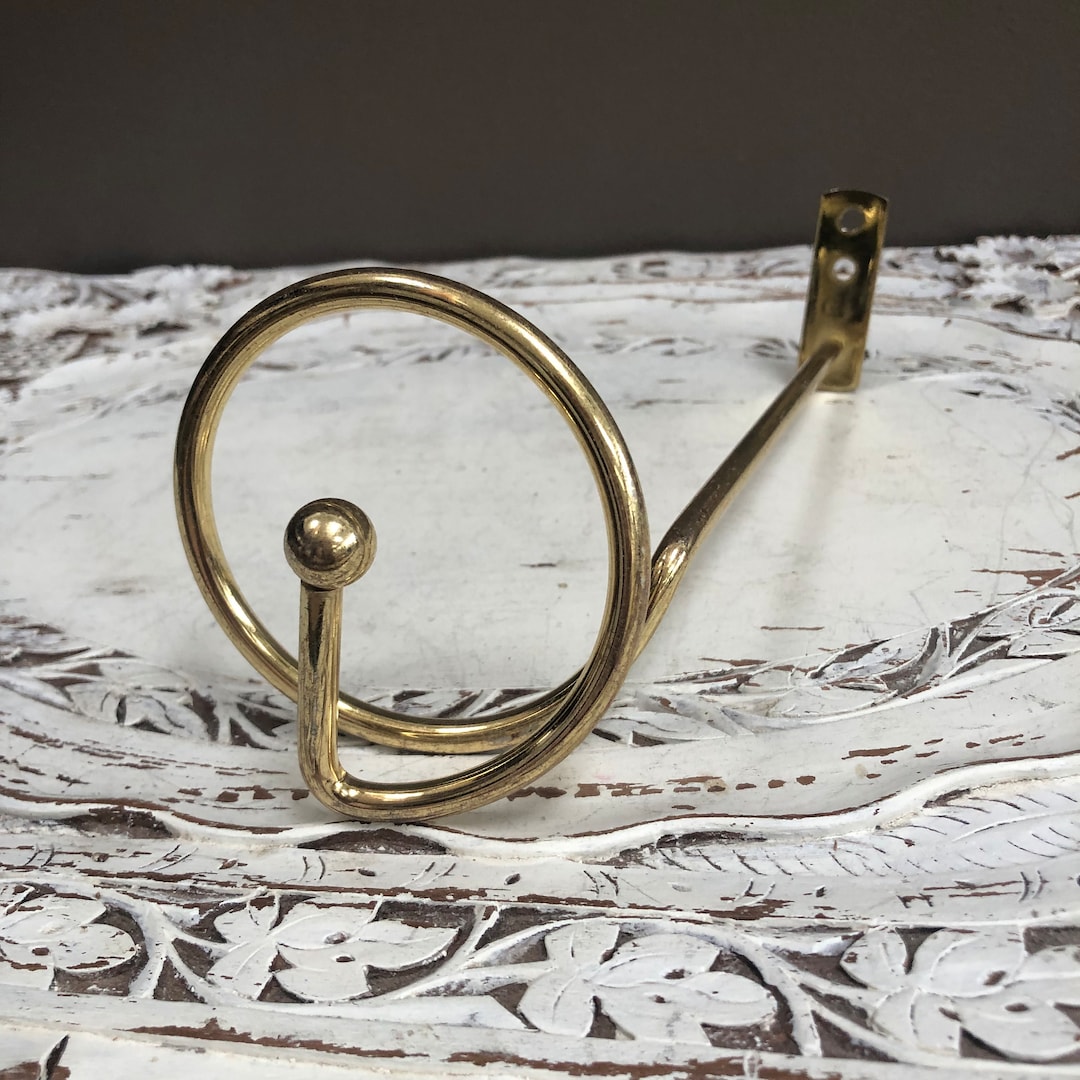 Vintage Brass Curtain Tie Back Stay / Large Wall Storage Hooks / Art ...