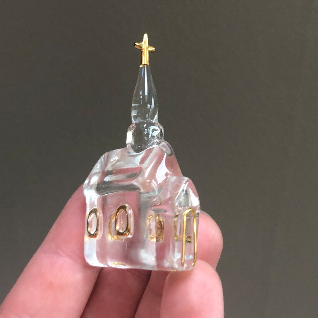 Vintage Glass Miniature Church Figurine Gold Gilt Christmas - Etsy