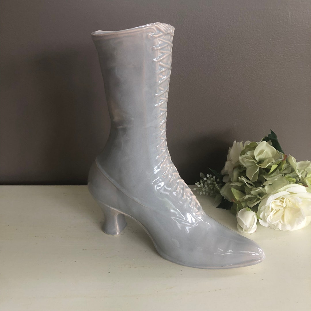 Vintage Victorian Style Boot Vase, Grey, Fancy Floral Vase, Gift for ...