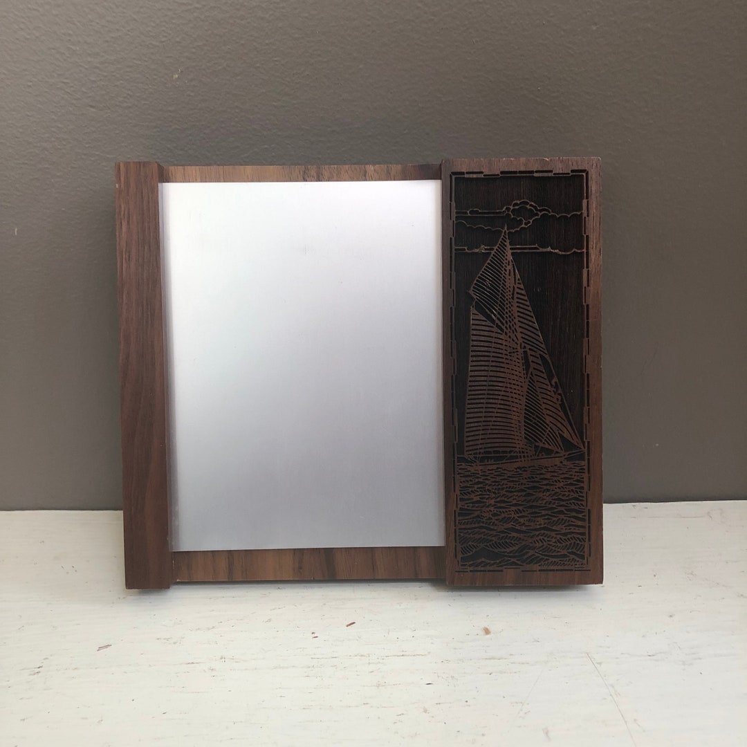 Vintage Wood Office Memo Notepad Holder, Walnut, Lasercraft Cut Relief ...