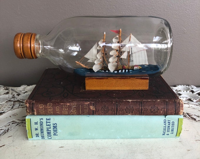 Vintage Ship in a Bottle, Nautical Decor, Gift for Him, Office Decor ...