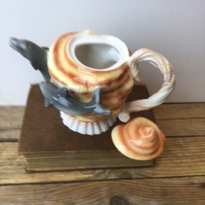 Vintage Novelty Teapot, Dolphins Conch Seashell, Beach Ocean Decor ...