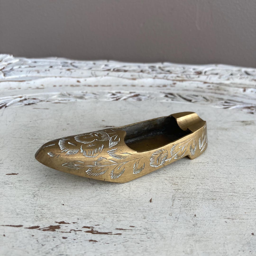 Vintage Etched Brass Shoe Ashtray, Ring Holder, Aladdin Slipper - Etsy