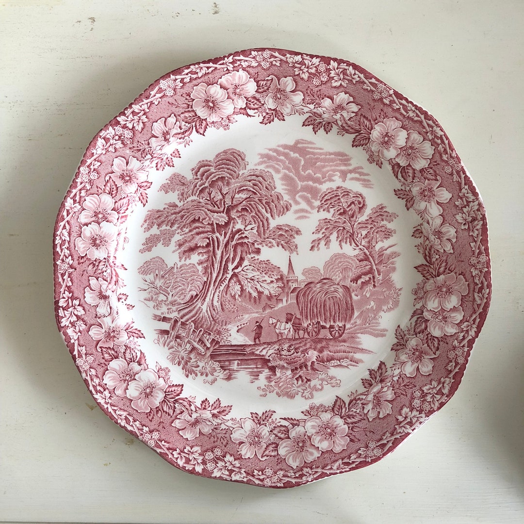 Vintage Red Ironstone Plate, Woodland, Large, Enoch Wedgwood, England ...