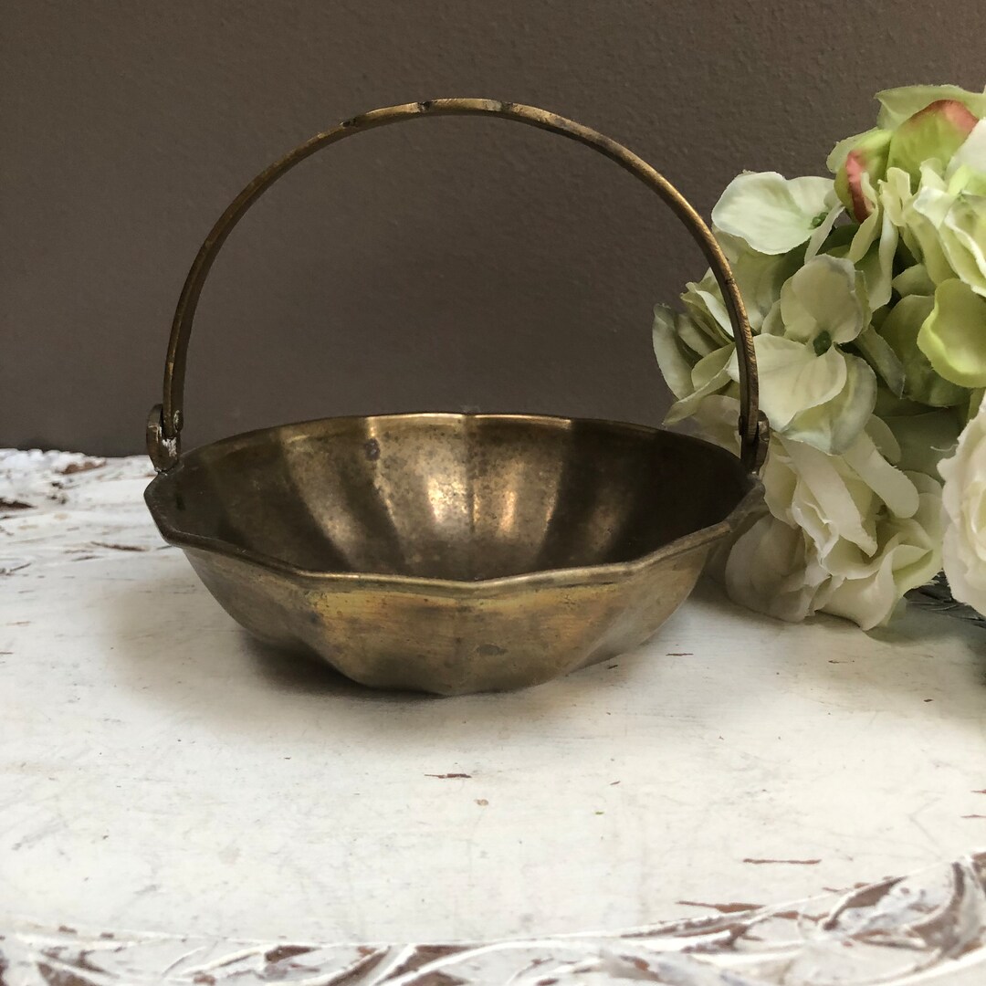 Vintage Brass Basket Planter, Handle, Storage, Catch All, India, Art ...