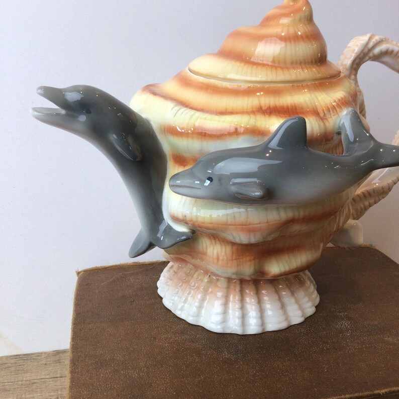 Vintage Novelty Teapot Dolphins Conch Seashell Beach Ocean - Etsy