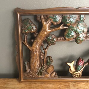 Vintage Syroco Wall Hanging Art, Fisherman Scene, Forest Lake ...