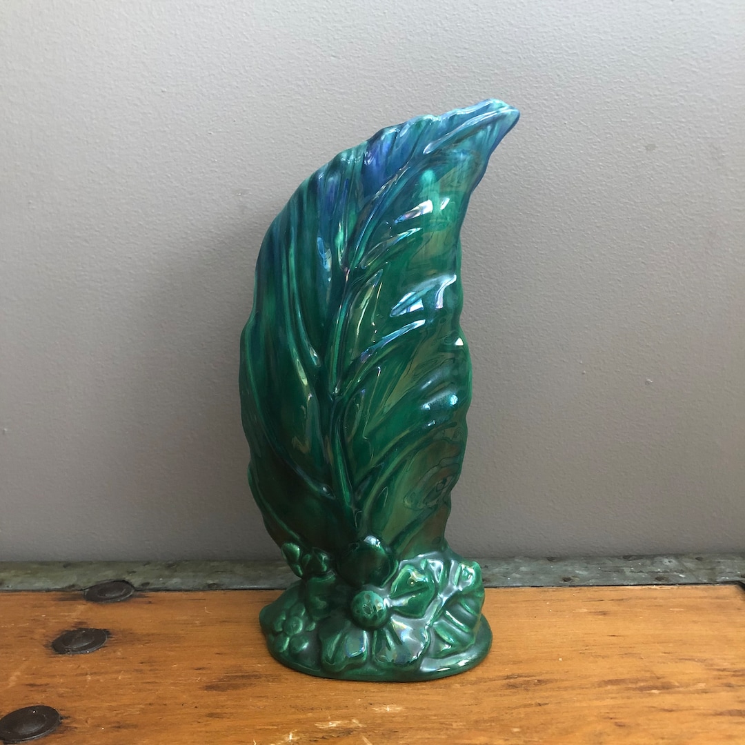 Vintage 1940’s Royal Haeger Green Agate Leaf Vase, USA Pottery - Etsy