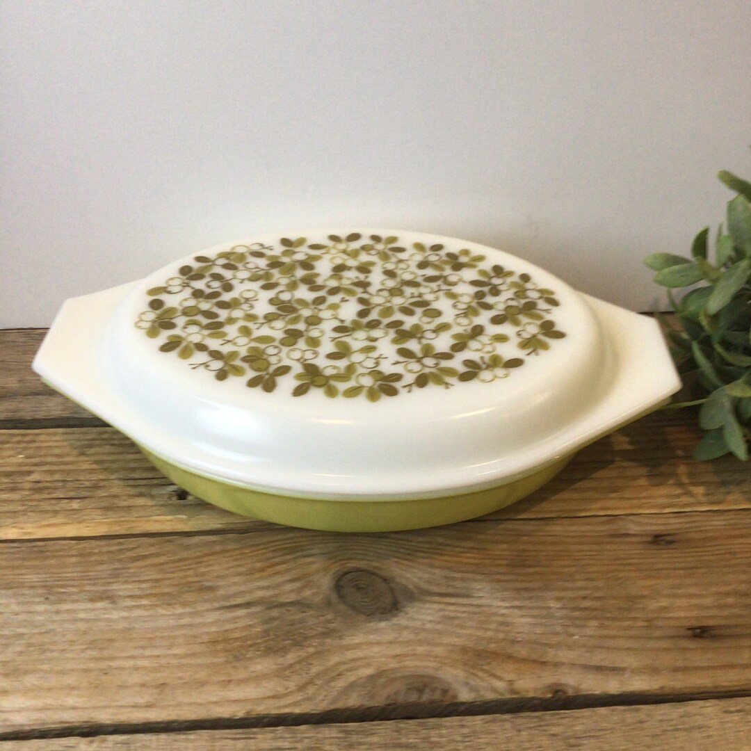 Vintage Pyrex Verde Divided Casserole Dish With Lid, 1960s - 1970's ...
