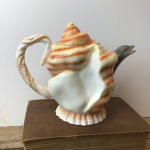 Vintage Novelty Teapot, Dolphins Conch Seashell, Beach Ocean Decor ...