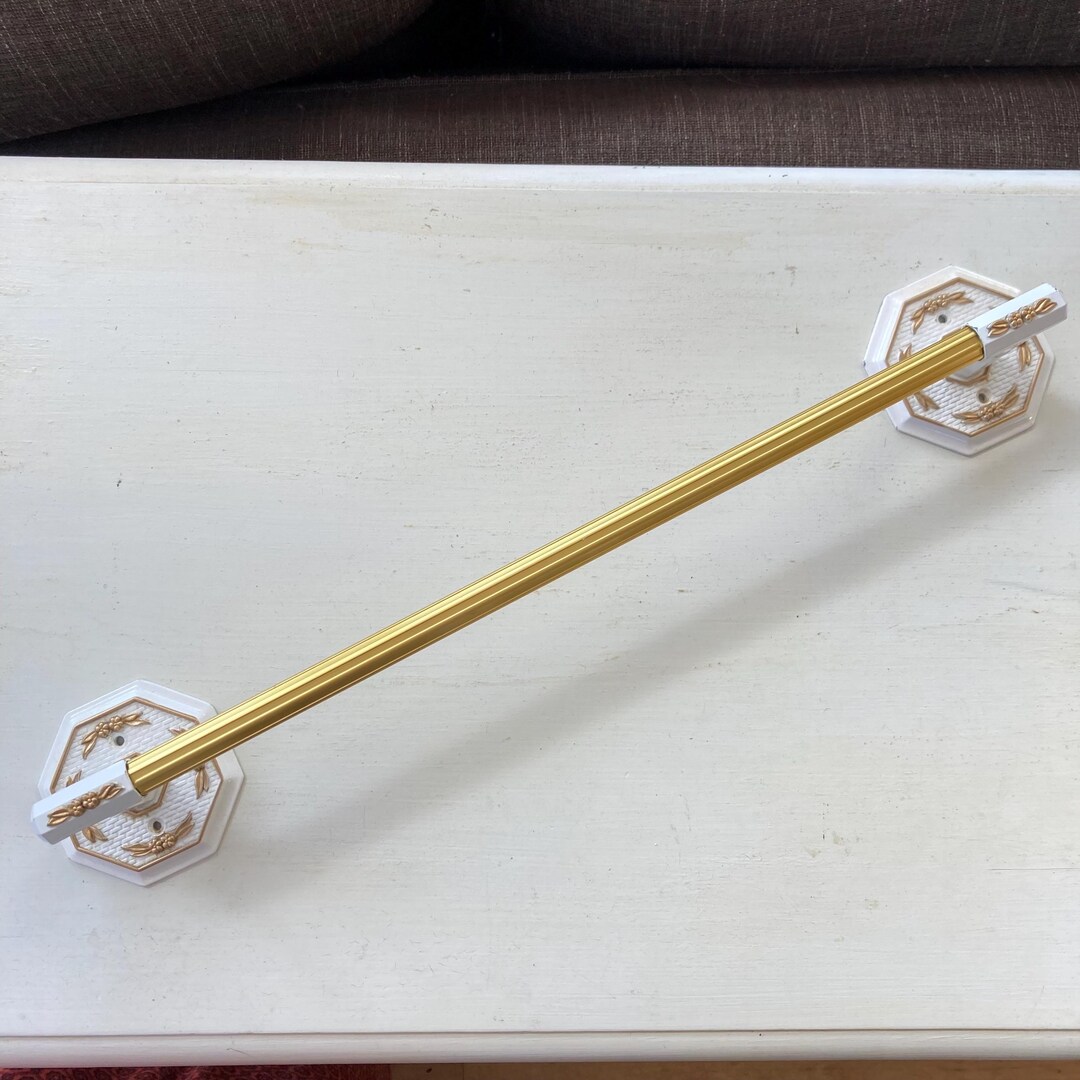 Vintage Towel Rod / Rack/ Bar / Holder, Gold and White Floral,ornate ...