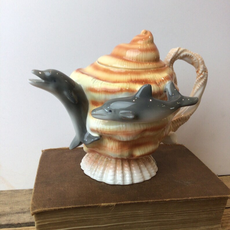 Vintage Novelty Teapot Dolphins Conch Seashell Beach Ocean - Etsy