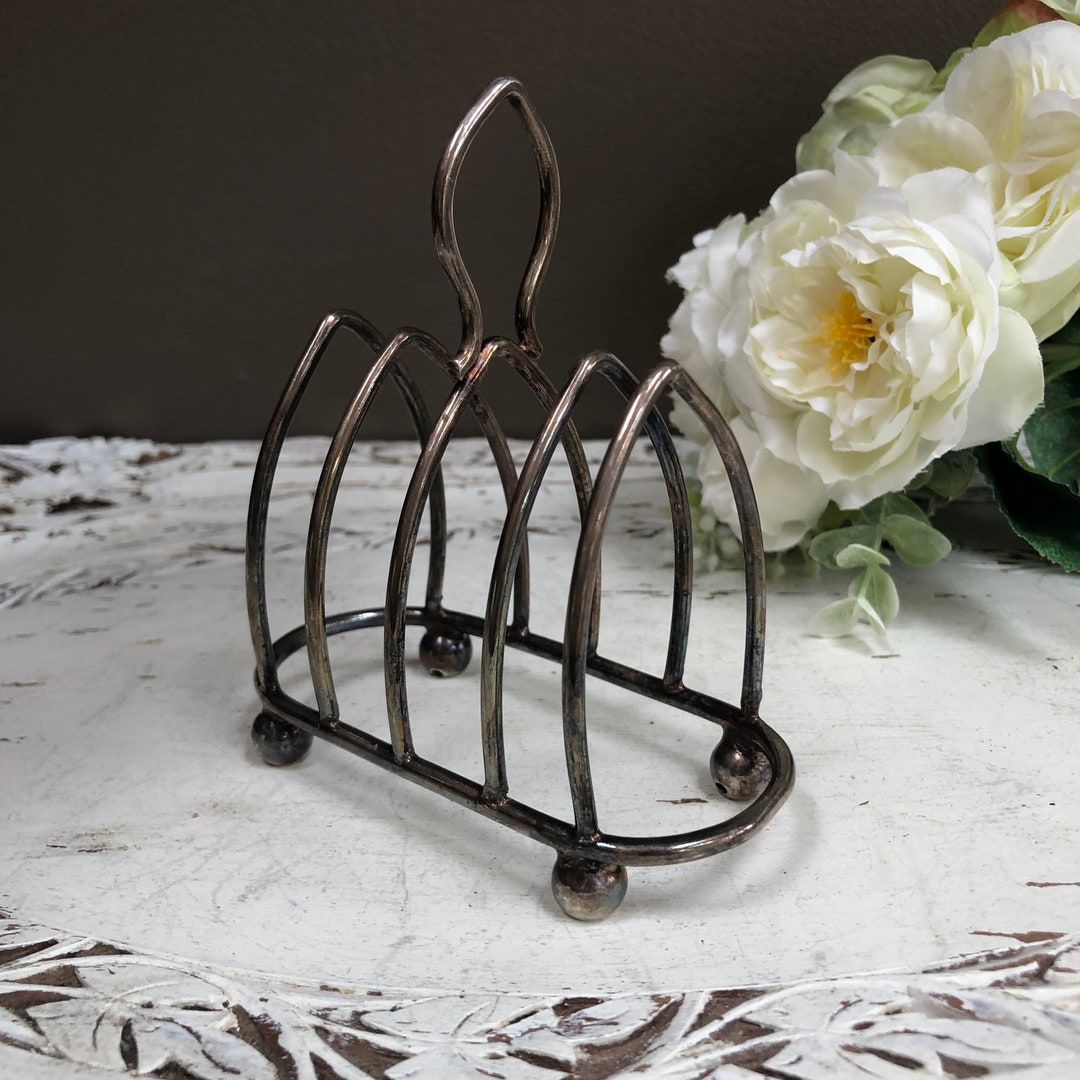Vintage Silver Plate Toast Caddy Holder, Footed With Handle, Kitchen ...