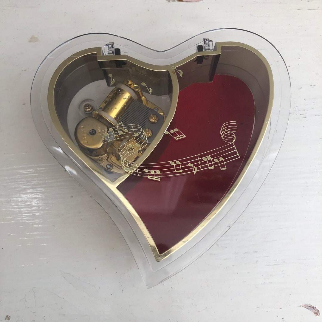 Vintage Heart Shaped Music Box, Jewellery Box, Memory Song, Clear ...
