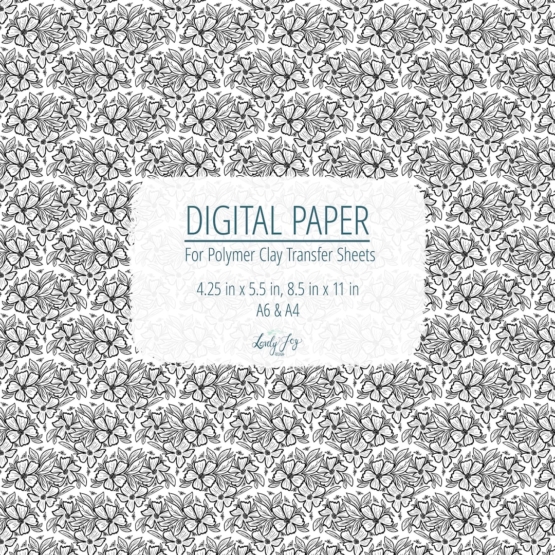 Floral Shell Black and White Design, Digital Paper for Transfer Sheets ...