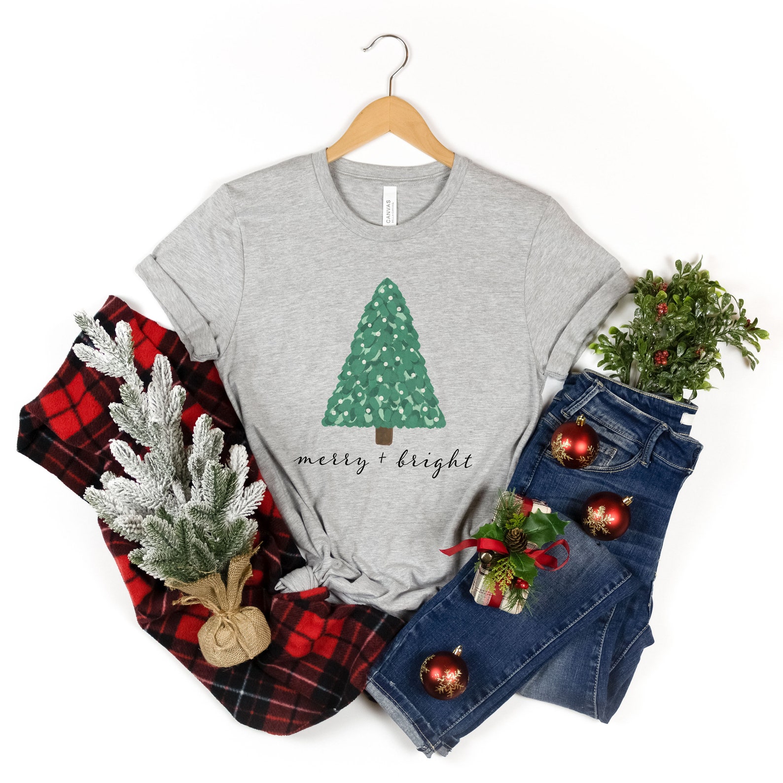 Merry Bright Christmas Tree With Lights Shirt Winter Shirt - Etsy