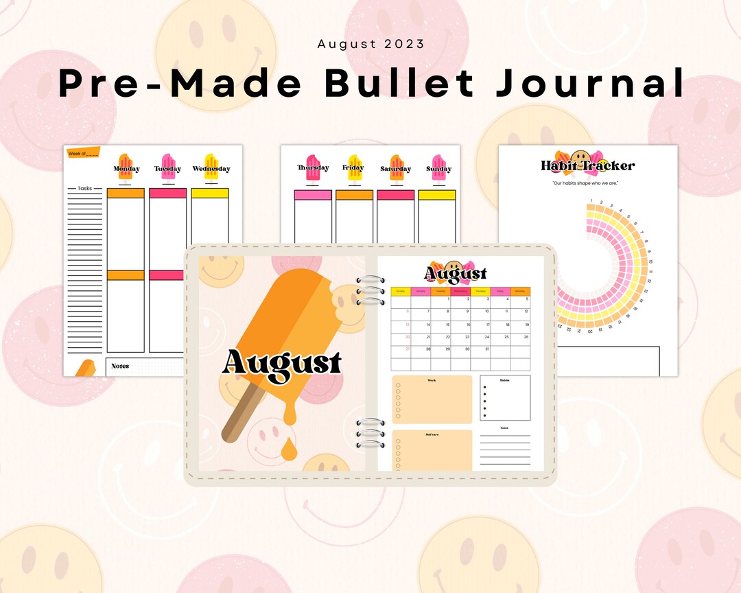 Pre-made Bullet Journal August 2023 | Habit Tracking | Bullet Journal ...