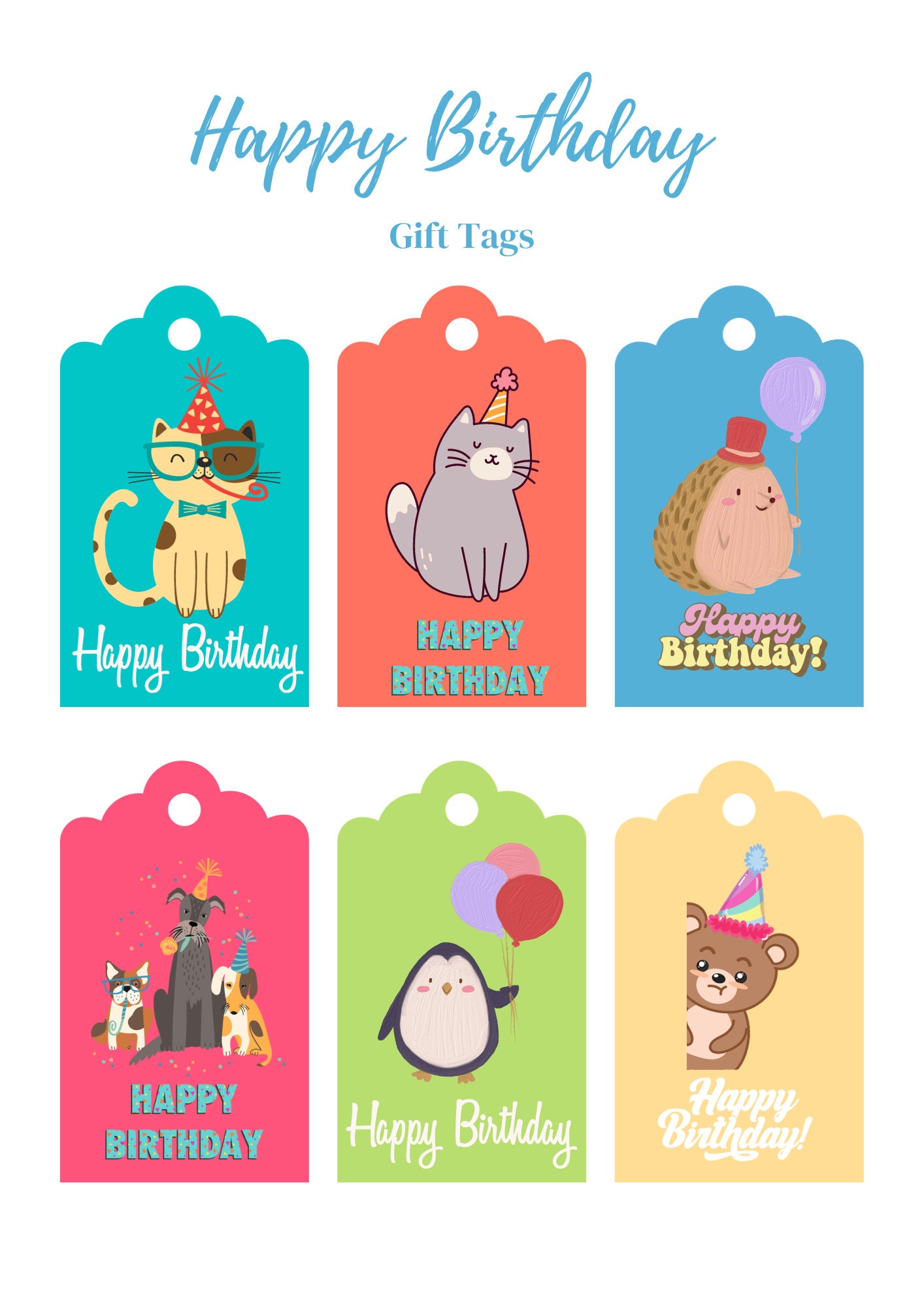 Pet Birthday Gift Tags, Cute Puppy and Kitten Designs (PDF) - Etsy