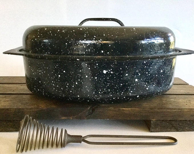 Vintage Roaster Pan Vintage Enamelware Roaster W Lid Old Kitchen ...