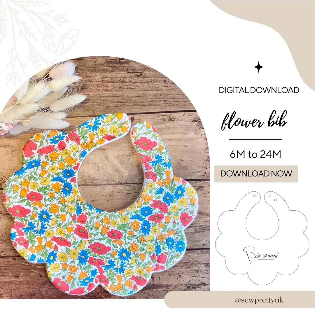 PDF Baby Bib Pattern, Flower Bib Sewing Pattern, Scalloped Bib, Fits 6M to 3 Years, Baby Bib ...