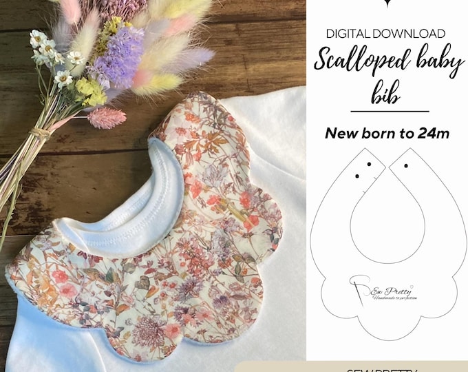 PDF Print at Home, Scalloped Baby Bib, Dribble Bib, New Born to 24 ...