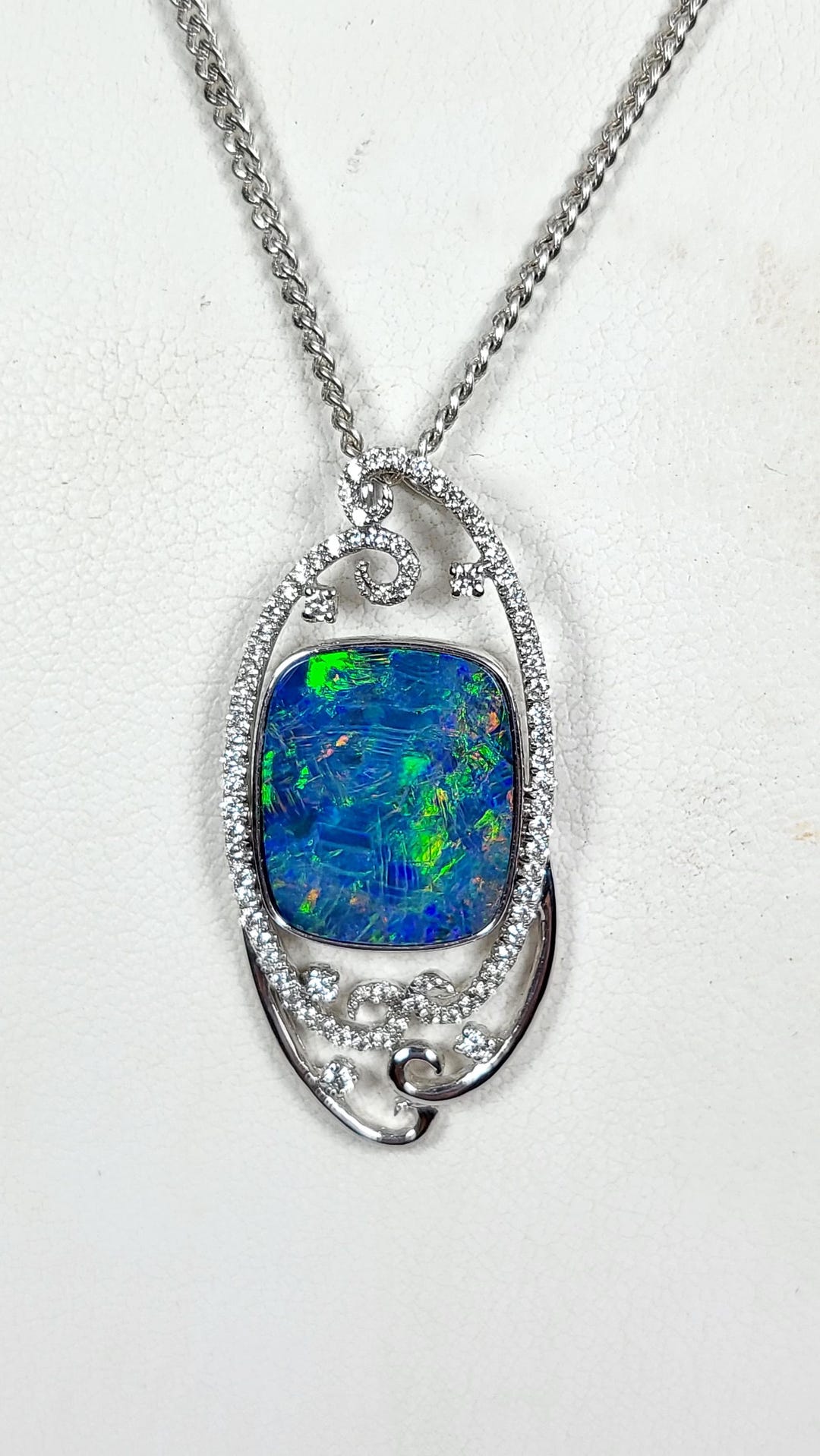 Opal Pendant. Doublet Opal Is. White Gold Pendant. 36x16mm. - Etsy