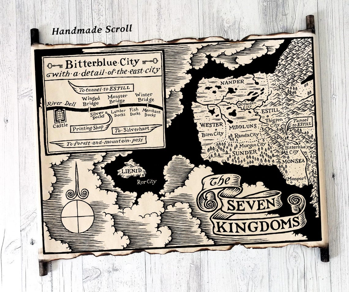 Handmade Graceling Realm Map Scroll, Seven Kingdoms, Fantasy Art - Etsy