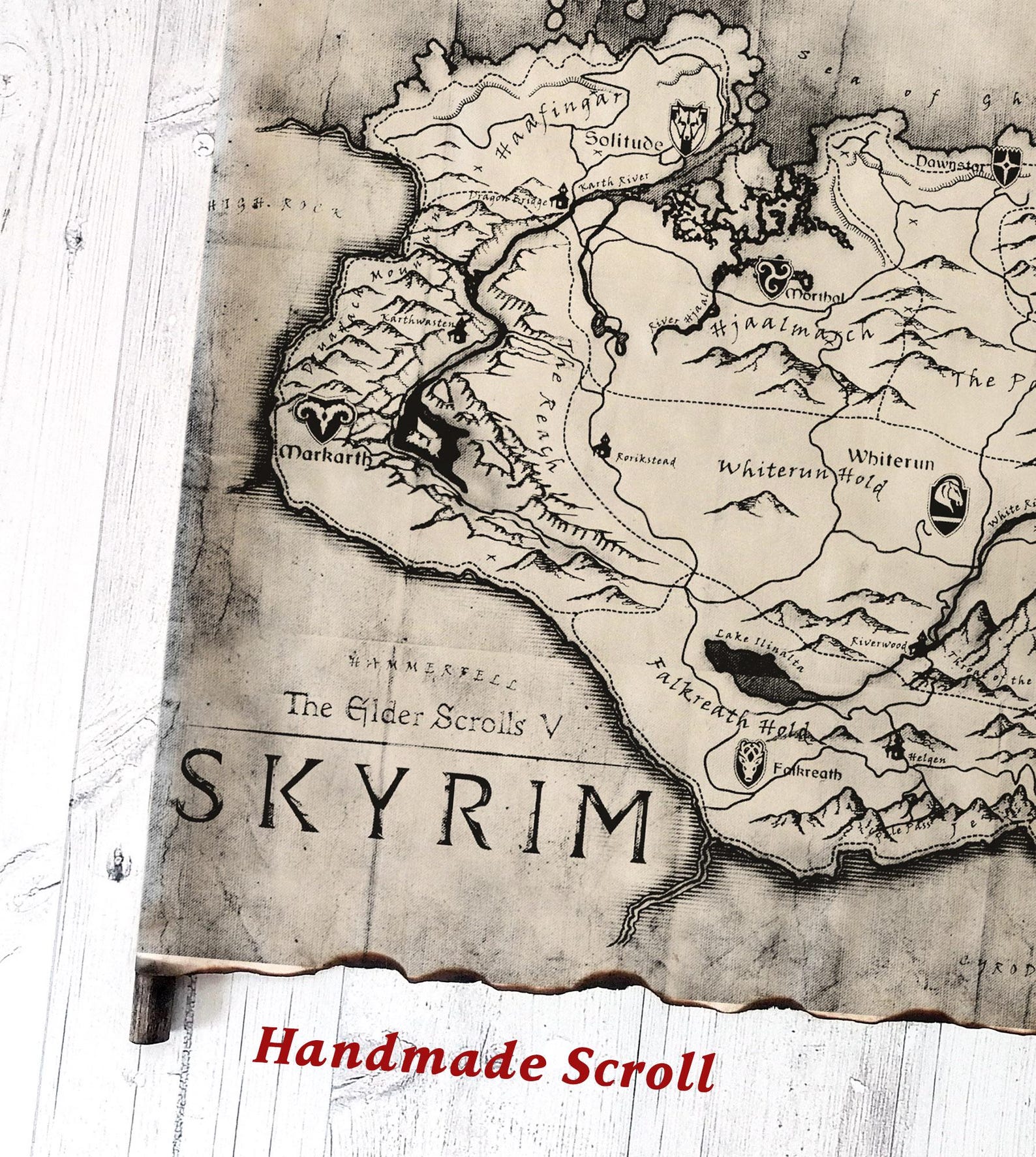 Skyrim Map on Handmade Scroll, the Elder Scrolls V, Burnt Edges - Etsy