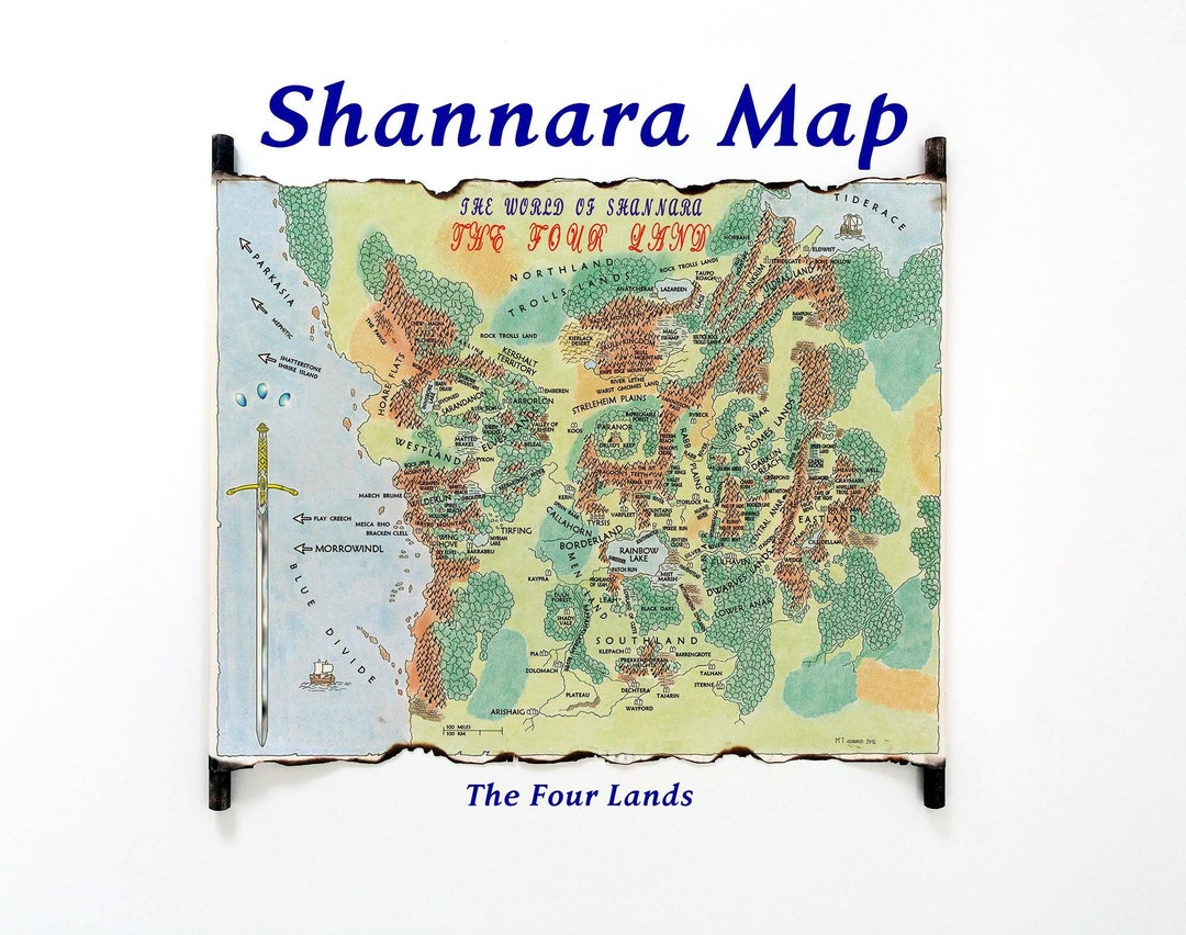 Shannara World Map on Handmade Scroll, the Four Lands Map, the Sword of Shannara Map, Terry ...
