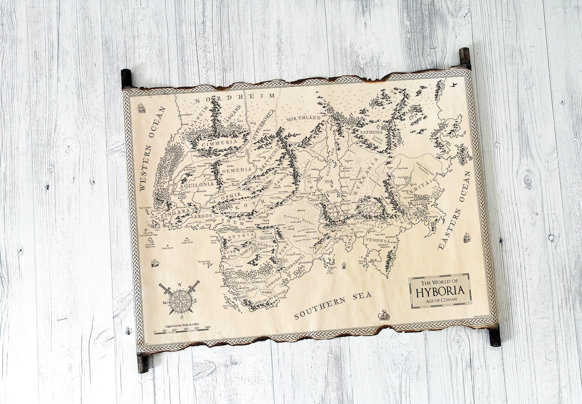 The World of Hyboria, Conan Map on Handmade Scroll, Hyborian Age of the ...